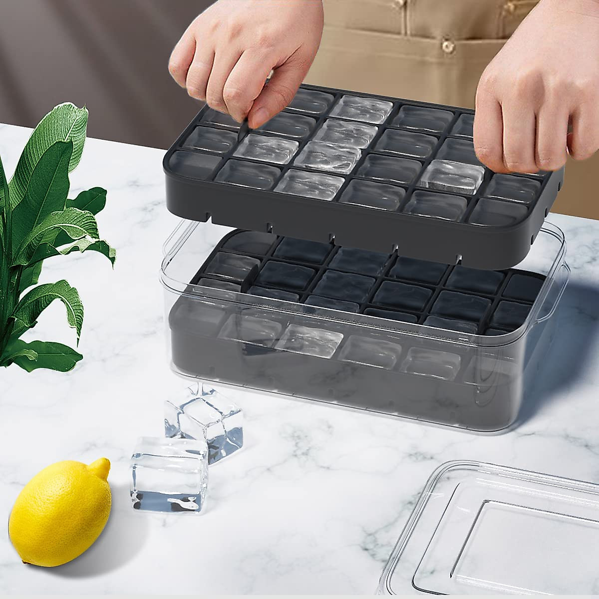 Ice Cube Tray with Lid and Bin, ROTTAY Ice Trays for Freezer, Easy-release 48 Small Nugget Silicone Ice maker with Ice Bucket, Ice Cube Storage Container Set for Chilled Drink, Cocktail and Smoothie
