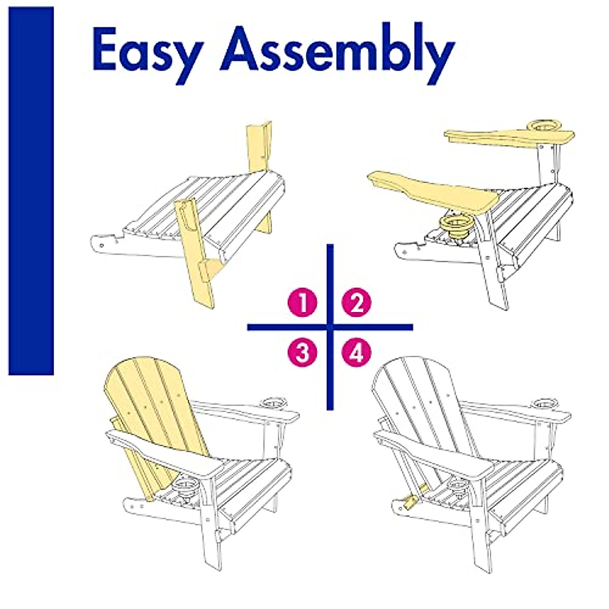 BRIOPAWS Folding Adirondack Chairs with Ottoman Set of 2, Weather Resistant HDPE Patio Chair w/Cup Holders & Retractable Footrest for Poolside Lawn Fire Pit Deck Outdoor Porch Campfire, Grey, 2 Pack