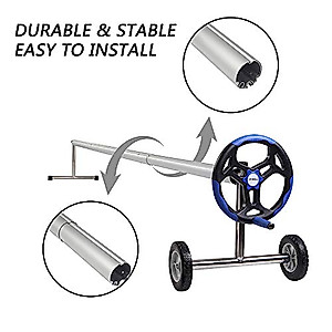 VINGLI Pool Cover Reel Set 18 FT Solar Cover Reel for Inground/Outdoor Swimming Pool Well Made Aluminum Blanket Reel Solar Cover Roller Blue