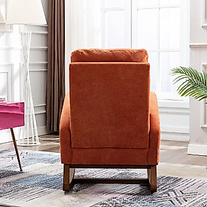 CALABASH Upholstered Rocking Chair Indoor Nursery Rocker Chair Comfortable Thick Padded Armchair with High Backrest Retro Mid-Century Nursery Glider Chair with Armrests for Living Room (Orange)