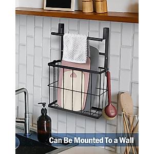 JSVER Over Cabinet Organizer Kitchen Cabinet Organizer, Cabinet Door Organizer with Towel Holder for Cutting Board, Aluminum Foil, Baking Sheet, Plastic Wrap