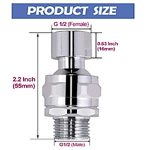 Shower Head Swivel Ball Adapter Brass Adjustable Shower Arm Connector Universal Showering Component Shower Arm Extension, Polished Chrome