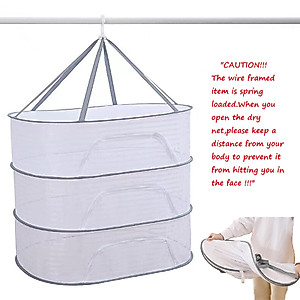 Hanging Drying Net Herb Drying Rack Foldable Fish Mesh Rack Net 19.7"x27.6"x25.5" Large 3 Layer Collapsible Dry Net with Zippers for Drying Fish Plants Vegetables Fruit Herb Flowers Clothes (Green)