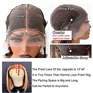 U&A 13x6 Deep Part HD Highlight 27 Colored Short Bob Human Hair Brazilian Invisible Lace Front Wigs Pre Plucked With Natural Baby Hiar Human Hair Wigs for women Daily and Party Use