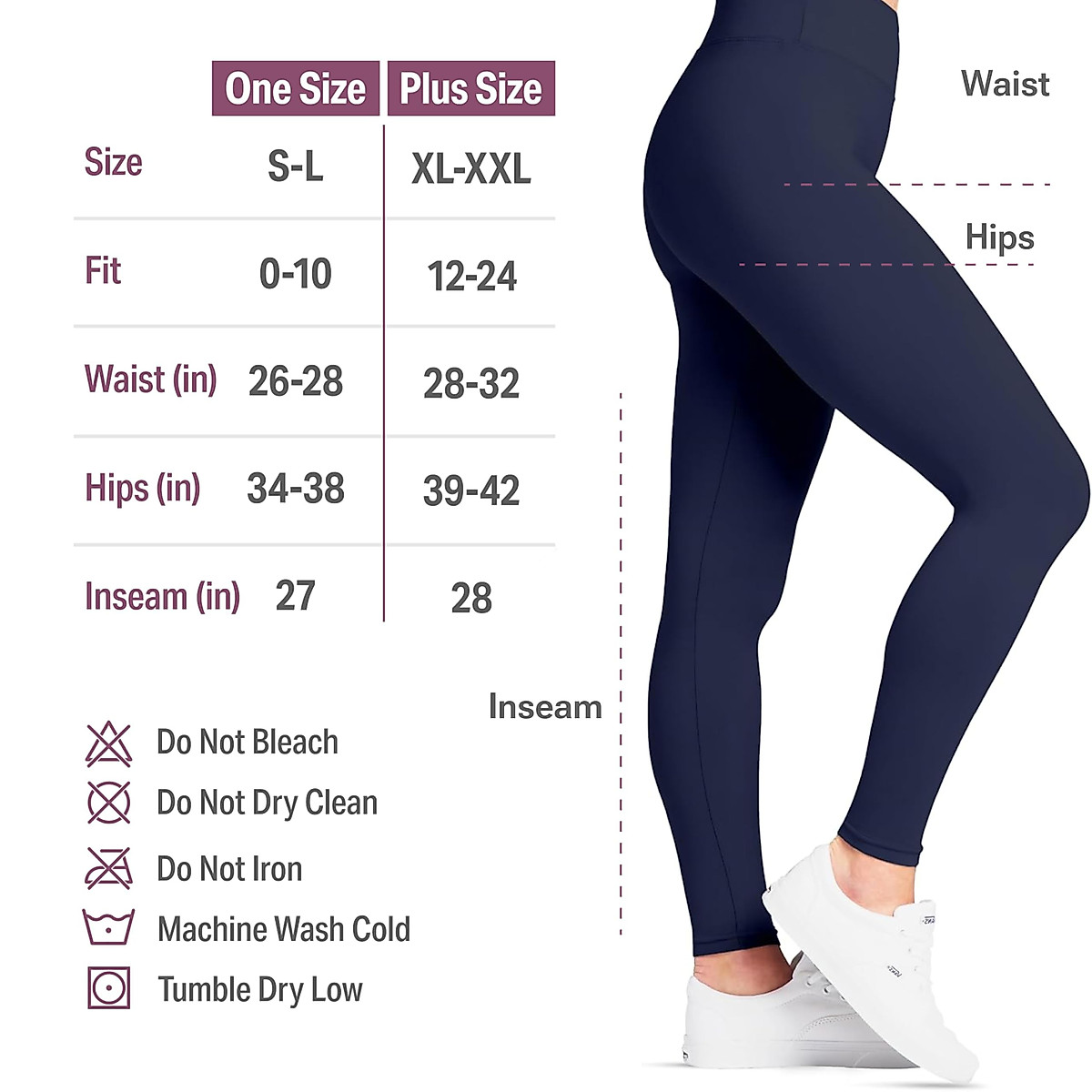 SATINA High Waisted Navy Blue Leggings for Women - Soft, Stretchy Leggings with Side Pockets - Full Length Yoga Pants for Women - Tummy Control and Buttery Soft Fabric for All-Day Comfort - One Size