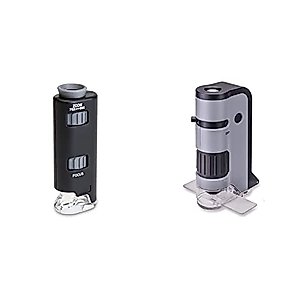 Carson 60x-75x MicroMax LED Lighted Pocket Microscope (MM-200) & MicroFlip 100x-250x LED and UV Lighted Pocket Microscope with Flip Down Slide Base and Smartphone Digiscoping Clip (MP-250)