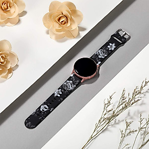 Lerobo Floral Bands Compatible with Samsung Galaxy Watch Active 2 40mm 44mm/ Active/Galaxy Watch 42mm, 20mm Soft Silicone Replacement Bands for Smartwatch Active 2/1 Women Men Gray Flower Pattern