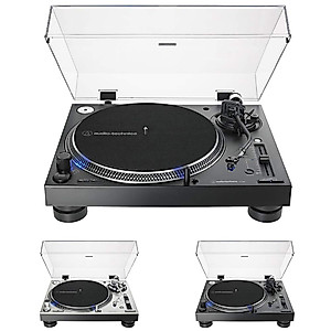 Audio-Technica Direct-Drive Professional DJ Turntable Black (AT-LP140XP-BK) with Essentials Bundle Includes Protective Turntable Platter and Vinyl Record Cleaning System