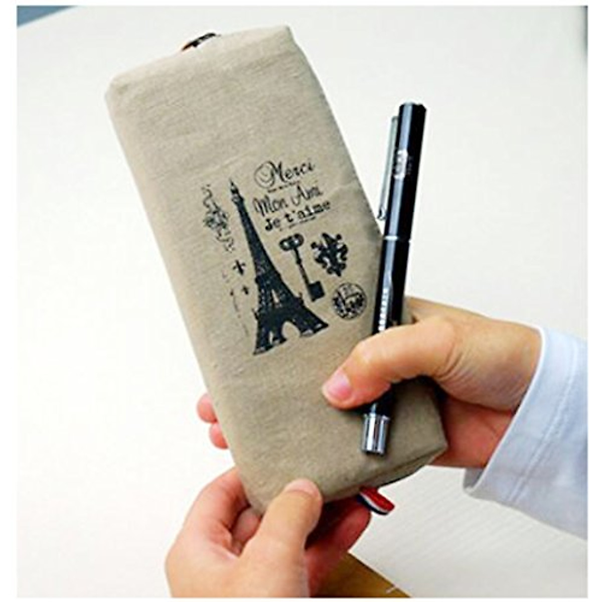 iToolai Canvas Pencil Case Retro Bag Zipper Effel Tower Travel Pouch for Back to School Student (Pack of 4, Paris)