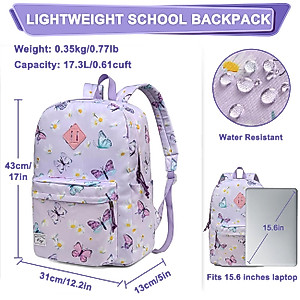 Lightweight School Backpack, Kasqo Large Capacity Water-Resistant Casual College Bookbag for Men Women Teen Girls Boys, Purple Butterfly
