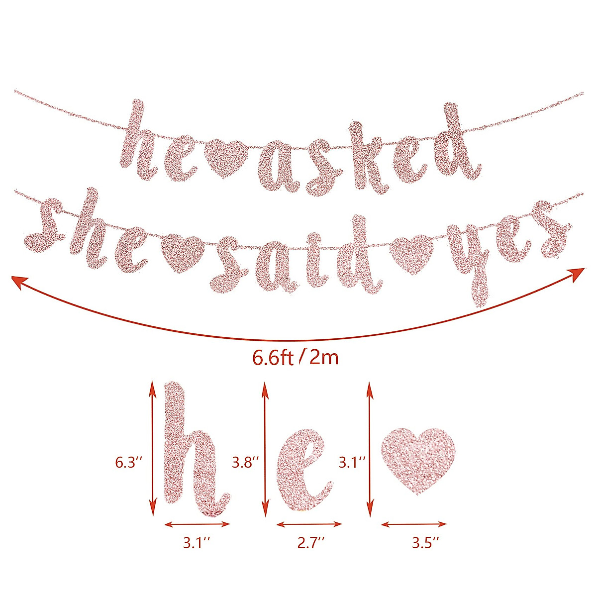 Engagement Party Decorations, Rose & Gold Engaged He Asked She Said Yes Banner, Bachelorette Party Favors, Glitter Diamond Bride Sign for Bridal Shower Hen Party Supplies Backdrop Decor (Rose Gold)