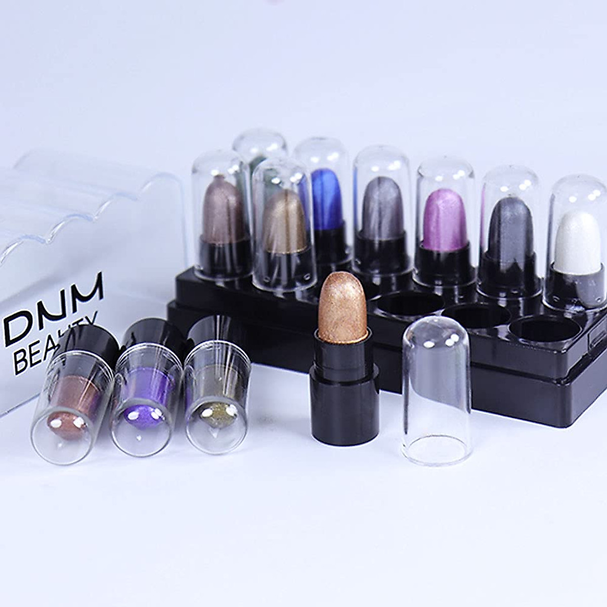 AMY'S DIARY 12 Colors Glitter Eyeshadow Stick Pen Makeup Set, Smoky Eye Shadow Pencil Crayon DNM Waterproof Gold Gray Silver White Blue Brown Green Cream Eye Glitter Eyeshadow Stick Set