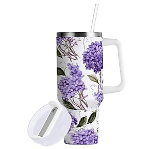 RPLIFE Purple Lilac Flowers Stainless Steel Coffee Mug, Insulated Coffee Mug with Lid, Coffee Tumbler for Women