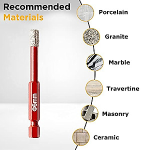 Superior Diamond Tools Dry Diamond Drill Bits - 3pcs 1/4'' (6mm) Quick Change Hex Shank - Diamond Hole Saw for Ceramic Porcelain Granite Marble - Tile Drill Bit - Diamond Drill Bits for Stone