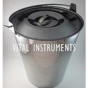 Vital Instruments Stainless Steel Bucket Pail with Lid and Handle 16 Qt. Quart Heavy Duty Medical MRI Dog Puppy Kennel Farm Ranch Water Ice Milk Utility Grooming Feeding Carrying Veterinary