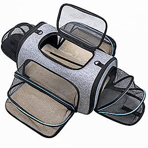 Pet Carrier Airline Approved,JuJubak 4 Sides Expandable Pet Carrier Soft-Sided Dog Cat Carrier Travel Bag with Shoulder Strap Fleece Pad for Cats, Puppy and Small Animals