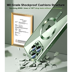 Waldeng for iPhone 13 Pro Max Case with Integrated Camera Lens Protection, [Seamless Work with Magsafe] [Metallic Glossy Soft Bumper], Diamond Clear Stylish Case for iPhone 13 Pro Max, Alpine Green