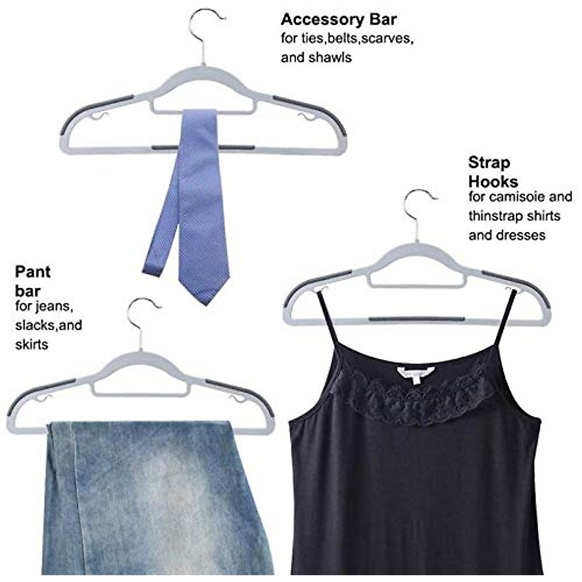 Kang Yuan Plastic Hangers 50 Pack Dry Wet Clothes Hangers Space Saving Coat Hanger, Upgraded Rubber Stripe Non-Slip Pants Hangers, 360° Swivel Hook Clothes Hangers, 16.5 Inches, Gray