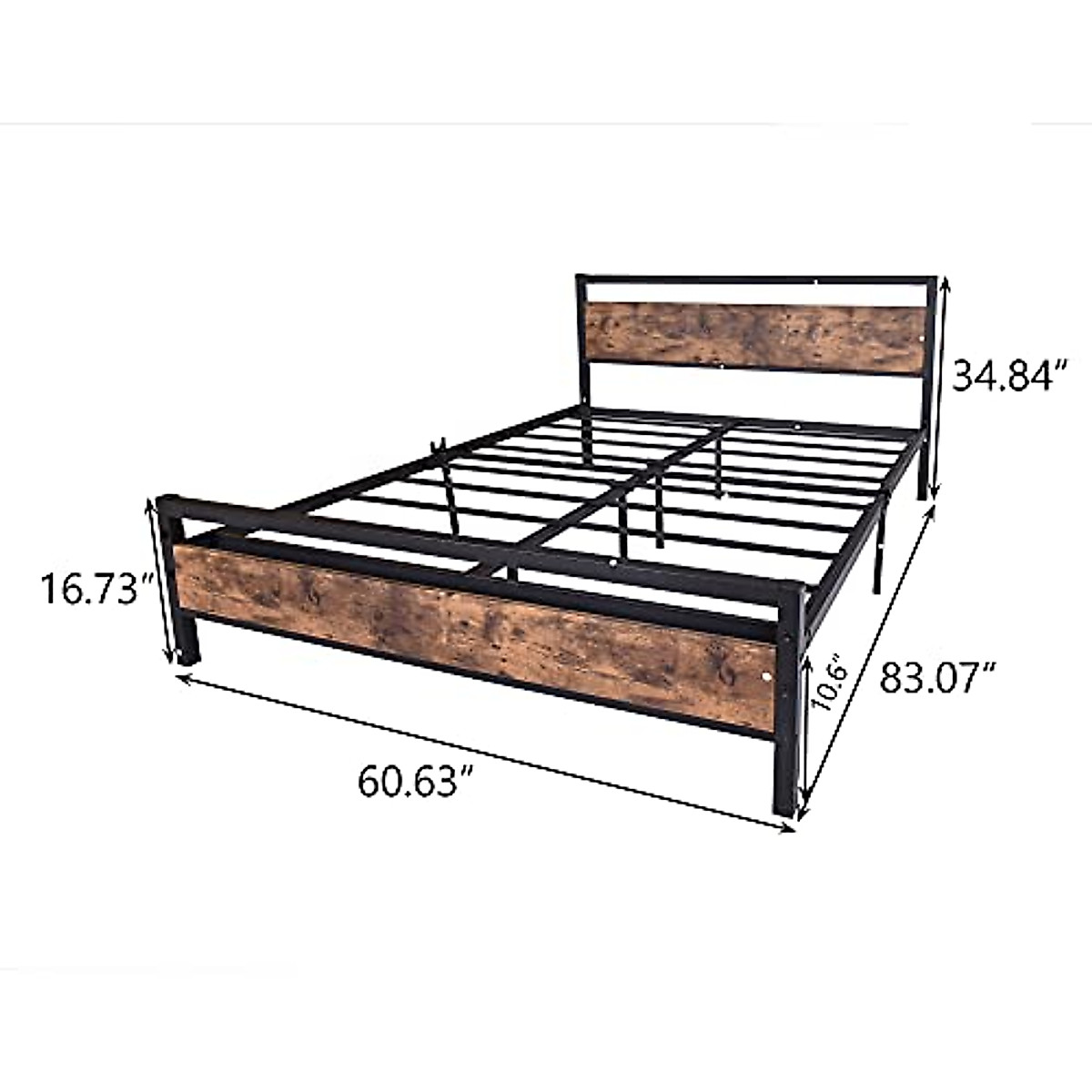 JURMERRY Queen Size Metal Platform Bed Frame with Wooden Headboard and Footboard Heavy Duty Steel Support, Mattress Foundation, No Box Spring Needed, Easy Assembly, Black RB