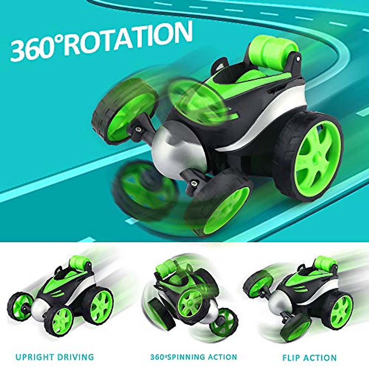 EpochAir Remote Control Car - Rc Stunt Car for Boy Toys, 360 Degree Rotation Racing Car, Rc Cars Flip and Roll, Stunt Car Toy for Kids (Green)