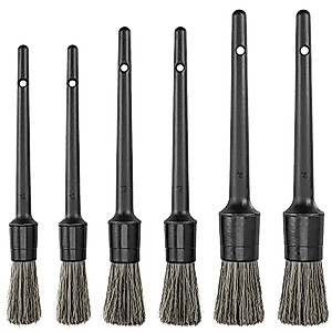 MAHIONG 6 Pieces Car Detail Brushes Set, Natural Boar Hair Detailing Brushes with Plastic Handle, Automotive Detailing Brushes for Cleaning Wheels, Engine, Interior, Air Vents, Set of 3