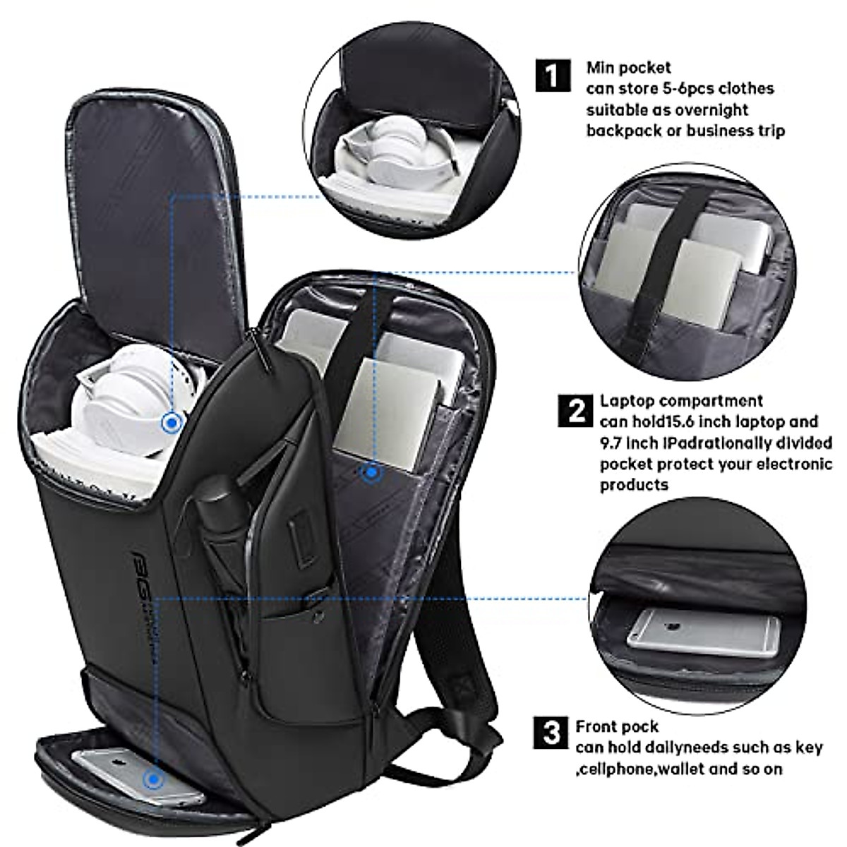 BANGE Business Laptop Smart backpack Can Hold 15.6 Inch Laptop Commute Backpack Carry on bag for men and women (Black)