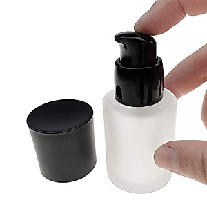 vipolish 2 Pcs 30ML 1OZ Upscale Empty Refillable Frosted Glass Pump Bottle Liquid Foundation Container Dispenser Storage Vial Lotion Essence Emulsion Sample Case for Travel