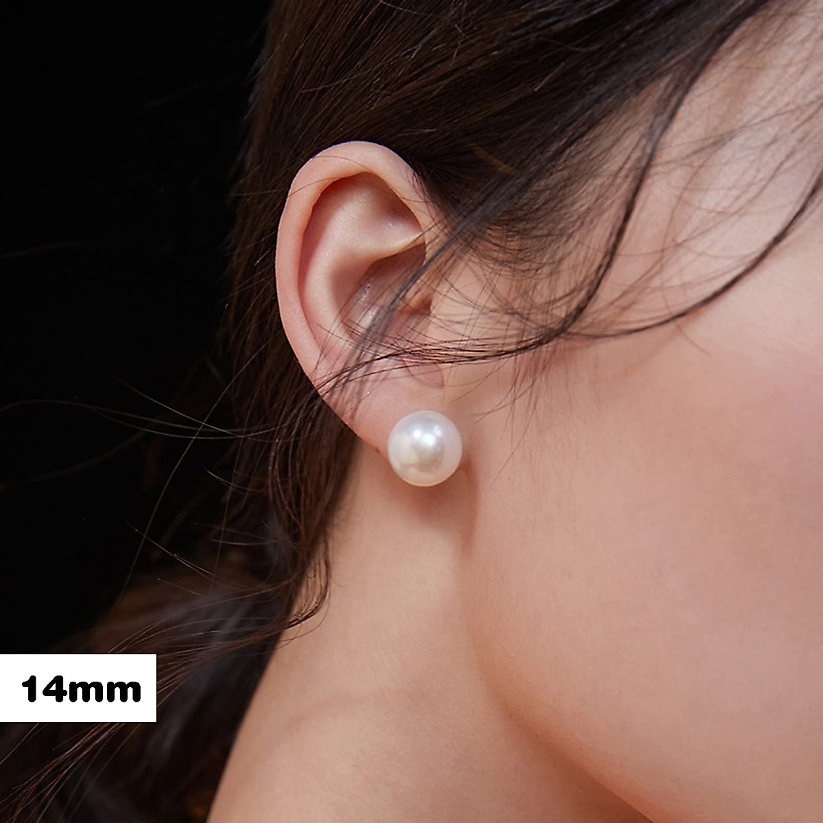 Big Pearl Earrings for Women Oversized Classic Faux Round Studs White Simulated Large Pearl Earrings for Women -14mm
