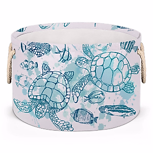 ADTASU Turtle Round Storage Basket for Boys Girls, Collapsible Storage Bins, Fabric Storage Laundry Baskets with Handle for Organizing Closet, Toys, Towels