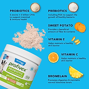 Profivex 5-Strain Cat & Dog Probiotic Powder 4.25oz and Glandex for Dogs Anal Gland Support Chews 30 Ct Bundle, Anal Gland Supplement for Dogs, Pork Liver Flavor Probiotic Powder for Dogs and Cats