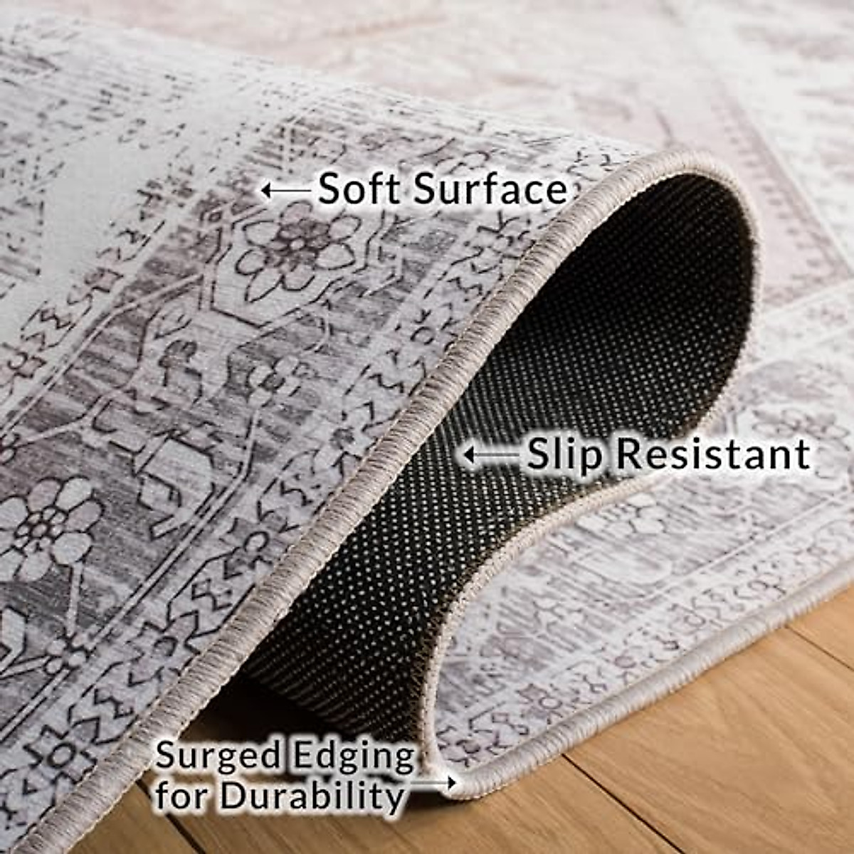 SAFAVIEH Tucson Collection Area Rug - 4' Square, Beige & Grey, Persian Medallion Design, Non-Shedding Machine Washable & Slip Resistant Ideal for High Traffic Areas in Living Room, Bedroom (TSN102B)