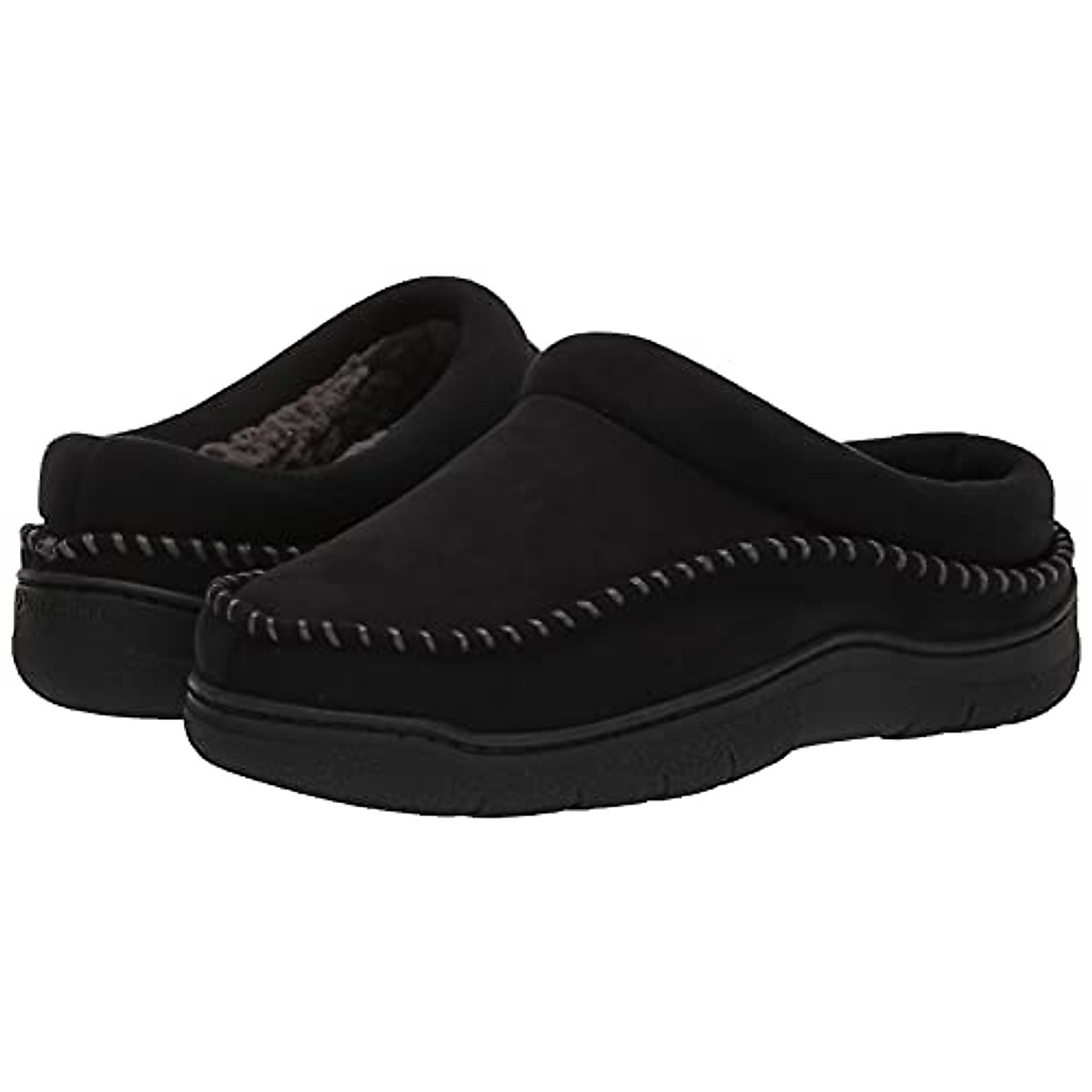 Dearfoams Men's Thompson Cozy Memory Foam Indoor Outdoor Clog House Slipper, Black, Large