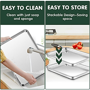 CEKEE Baking Sheet with Rack Set (2 Baking Pans + 2 Baking Racks), Stainless Steel Cookie Sheets for Baking Nonstick, Heavy Duty Jelly Roll Pans, Warp Resistant & Rust Free, Size 16 x 12 x 1 Inches