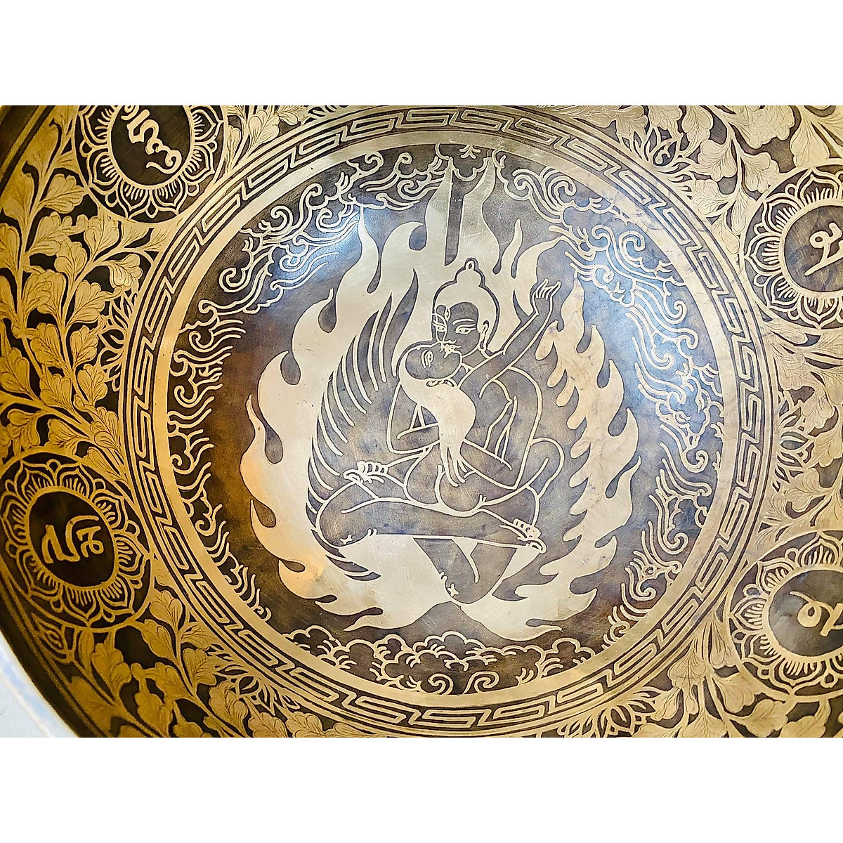 Singing Bowl Nepal -12 Inches Master Healing"Buddha Shakti Carved Tibetan Singing Bowl,Meditation Bowl, Tibetan Bowls, Free Singing Bowl Silk Cushion, Striker and Drum Stick