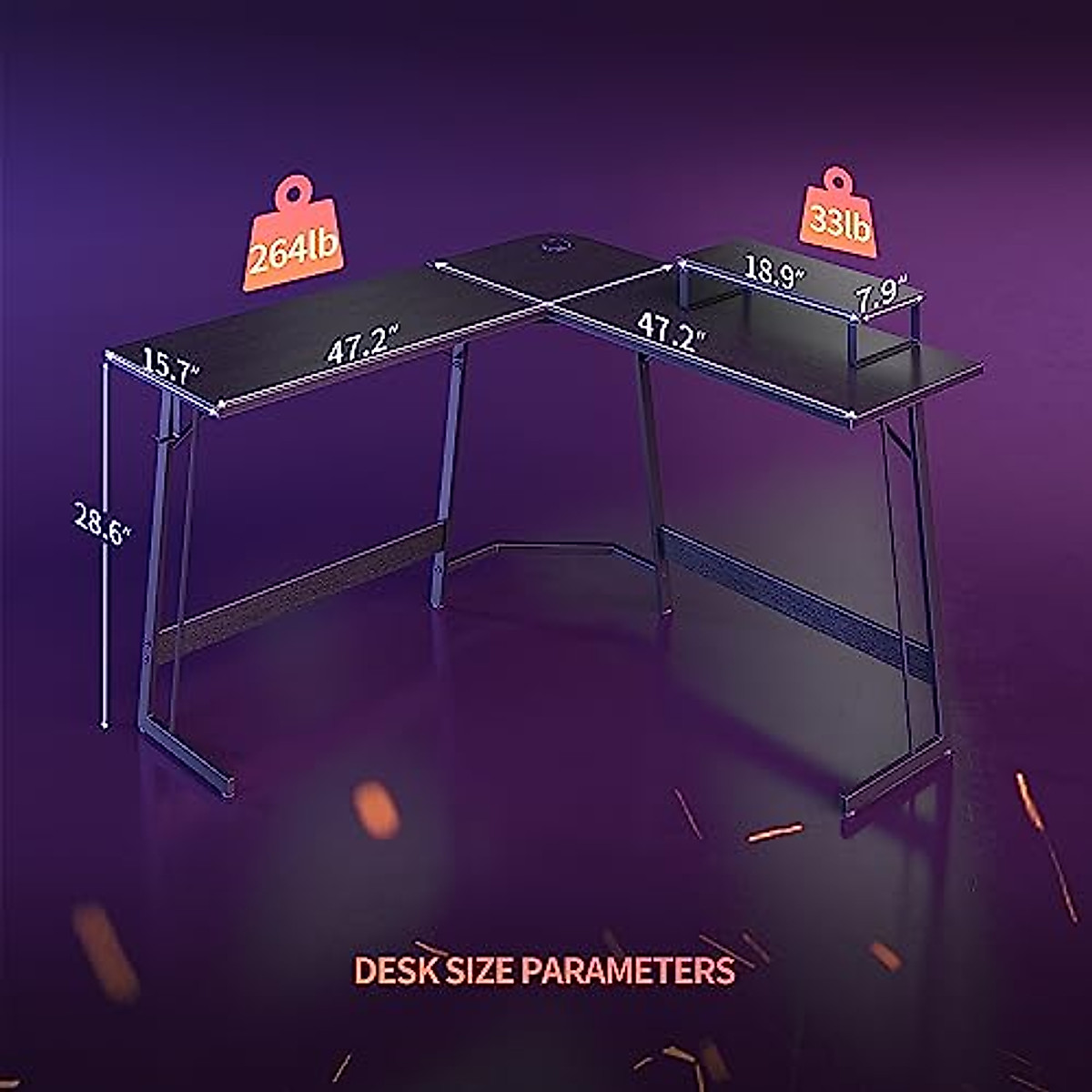 BANTI L Shaped Desk, Computer Gaming Desk, Home Corner Desk, Office Writing Workstation with Large Monitor Stand, Space-Saving, Easy to Assemble, Black