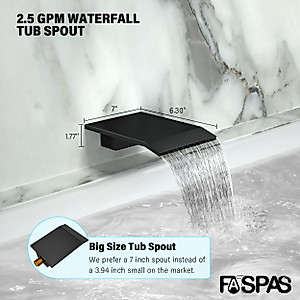 Fatspas Shower System with Tub Spout, Wall Mounted Shower Faucet Set for Bathroom with 12 Inch Rain Shower Head and Handheld Shower Head Set, Matte Black