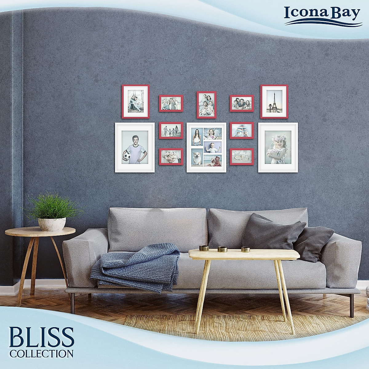 Icona Bay 8x10 Red Picture Frame with Removable Mat for 5x7 Photo, Modern Style Wood Composite Frame, Table Top or Wall Mount, Bliss Collection