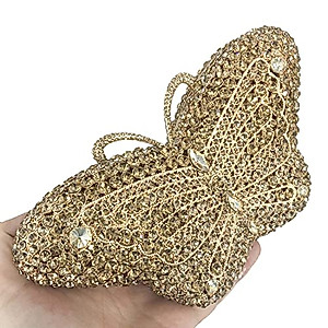Butterfly Clutch Women Crystal Evening Bags Wedding Party Rhinestone Minaudiere Handbags Party Purse (Small,Gold)