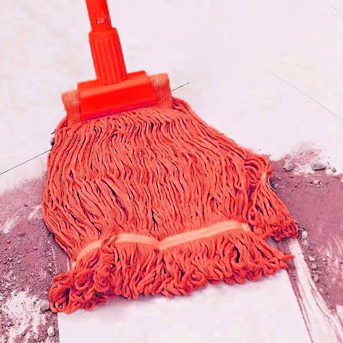 Heavy Duty Wet Industrial Cleaning Mop Head – Mop Head Replacement Perfect Cotton Washable Mop Head Replacement for Commercial & Home Cleaning（RED）