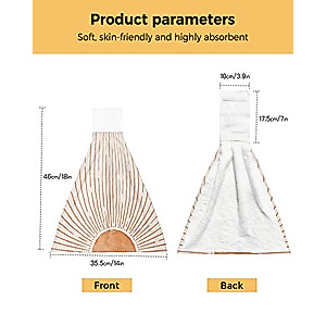 Mid Century Boho Orange Sun Aesthetic Striped Hanging Tie Towel for Kitchen Bathroom, 2 Pack Durable Absorbent Hand Towels Hangable Washing Cloths Home Cleaning Decor Retro Beige