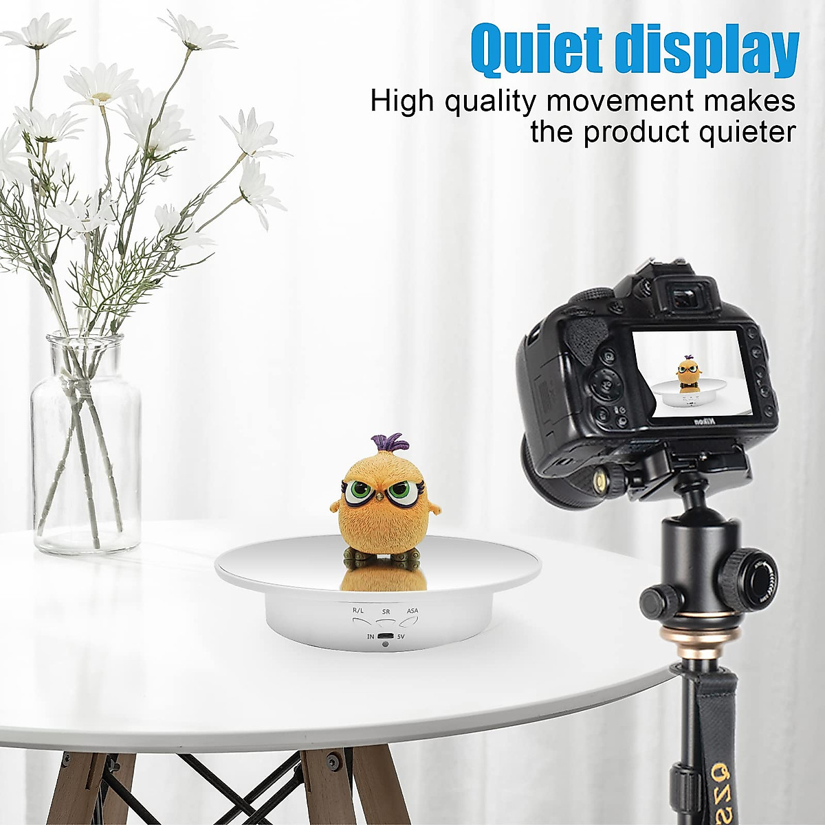 Fotoconic Motorized Rotating Display Stand, 20CM /Load 8KG, 360 Degree Electric Rotating Turntable for Photography Products, Jewelry, Cake,3D Model,Mirror Cover (White)