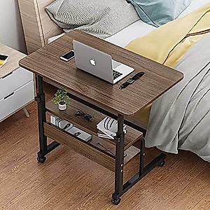 Adjustable Table Student Computer Desk Portable Home Office Furniture Small Spaces Sofa Bedroom Bedside Learn Play Game Desk on Wheels Movable with Storage Size 31.5 * 15.7 Inch Brown