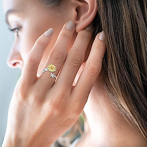 Fidget Rings for Anxiety for Women Sunflower Initial Letter Spinner Ring Open Adjustable Ring CZ Rings Daisy Stress Relieving Ring Jewelry Gift for Women Valentine's Day You are My Sunshine Ring