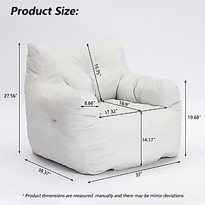Recaceik Bean Bag Chairs, Soft Cotton Linen Bean Bag Chair with Filler, Fluffy Lazy Sofa, Comfy Cozy BeanBag Chair with Memory Foam for Small Spaces, Bedroom, Living Room, Dorm,Ivory