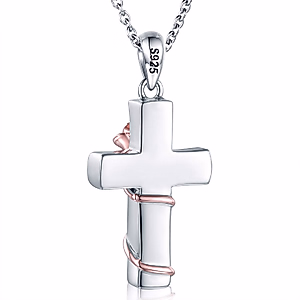 MANBU Sterling Silver Cremation Jewelry for Ashes - Urn Necklace Memorial Ash Pendant Bereavement Keepsake Gifts for Loss of a Loved One (cross urn necklace)