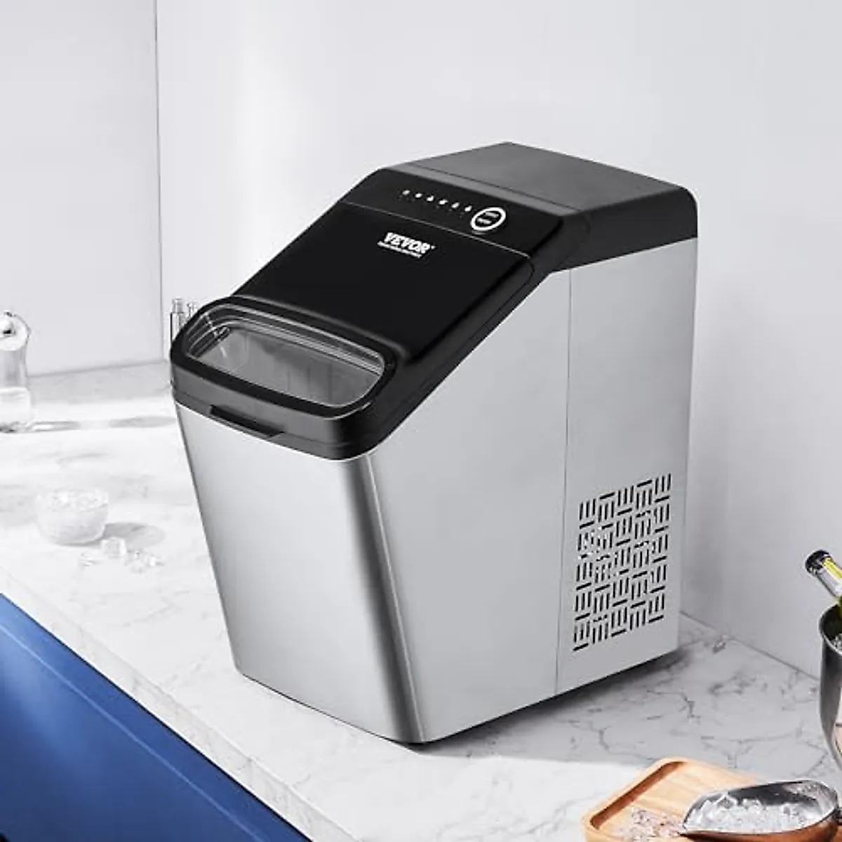 VEVOR Ice Maker Countertop, 33lbs in 24 Hours, Manual & Auto Refill Self Cleaning Countertop Ice Maker for Home Kitchen Camping Office, 9 Cubes Ready in 7 Minutes, with Scoop and Basket
