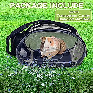 Tfwadmx Bunny Guinea Pig Carrier Bag with Mat, Portable Transparent Pet Travel Purse for Squirrel Ferret Hedgehog Chinchilla Hamster Rat Bird Reptile, Detachable Breathable Rabbit Supplies (Grey)