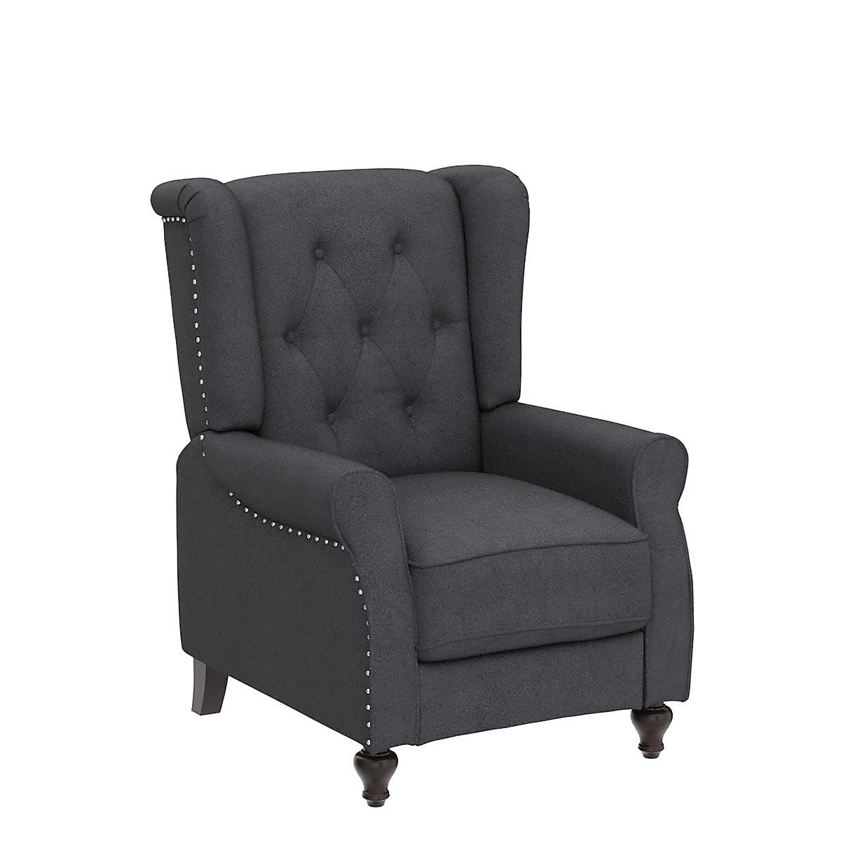 OQQOEE Wingback Recliner Chair Fabric Push Back Accent Chairs Diamond Tufted Reclining Armchair with Adjustable Backrest and Thicken Padded Cushions for Living Room, Bedroom (Fabric, Dark Grey)