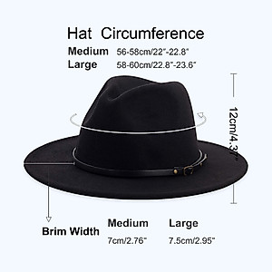 Wide Brim Fedora Hats for Women and Men Classic Felt Panama Hat Men's Two Tone Dress Hat with Belt Buckle Black