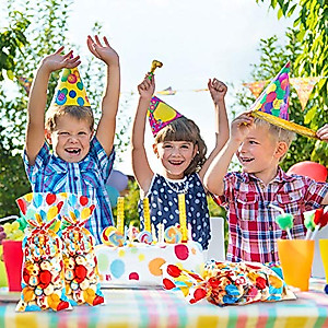 100 Pieces Birthday Party Treat Bags Bright Balloon Print Clear Plastic Cellophane Candy Goodie Gift Bags with 100 Pieces Silver Twist Ties for Birthday Party Decorations